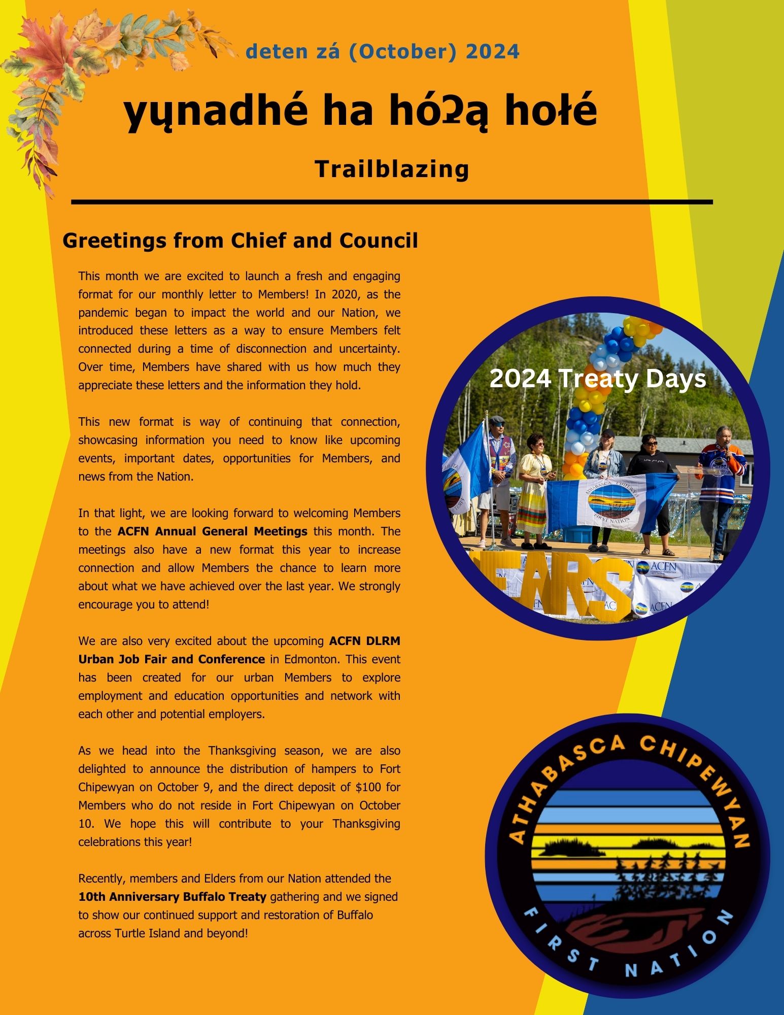 ACFN Chief and Council October Letter to Members | Athabasca Chipewyan ...